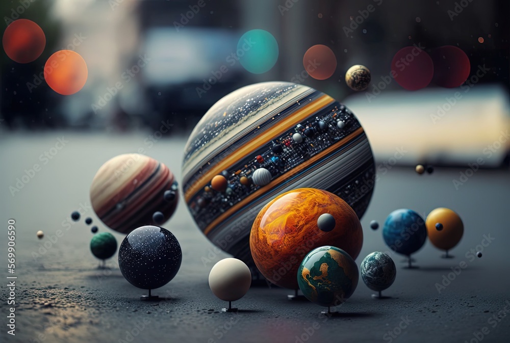 cute miniature solar system planets in space, generative Ai Stock ...