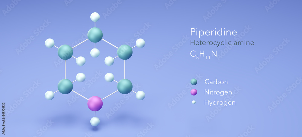 piperidine molecule, molecular structures, c5h11n, 3d model, Structural ...