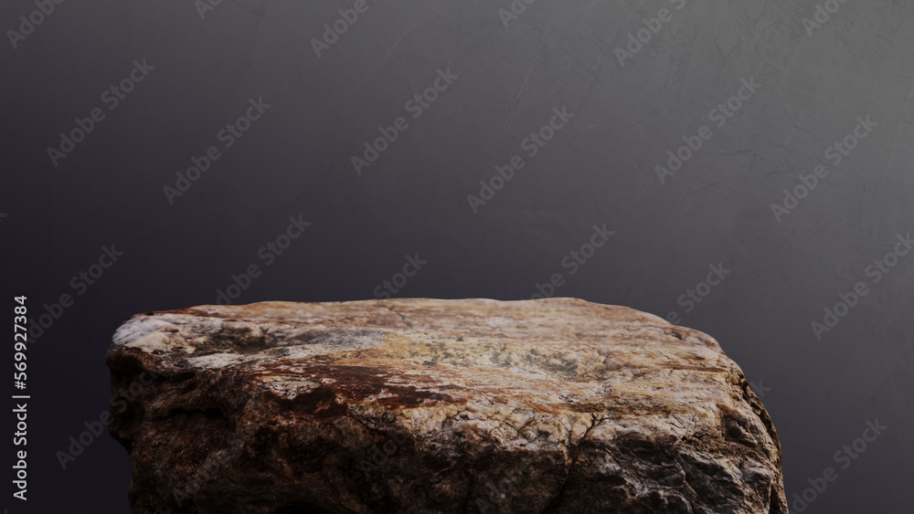 Material rock stone stage or podium display product with dark gray wall ...