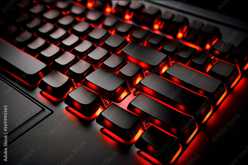 Illustration Stock Generative AI, backlit gaming laptop keyboard ...