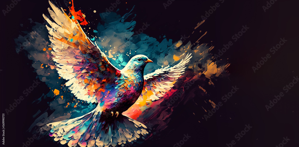 Abstract art. Colorful painting art of a dove. Holy Spirit concept ...