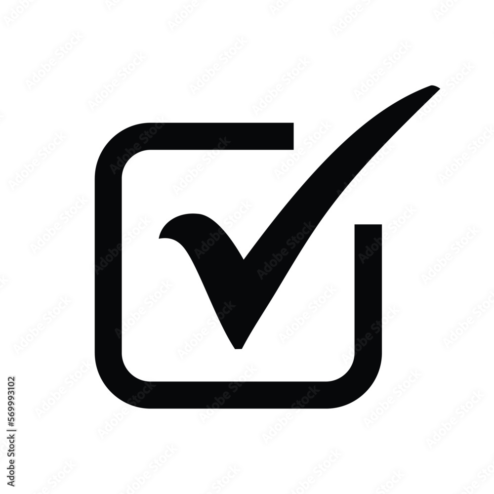Black check mark icon in box. Tick symbol in black color, vector ...