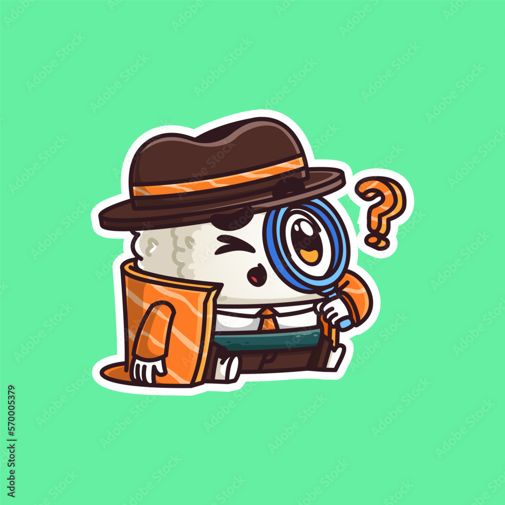 cute detective sushi looking for answers Stock Vector | Adobe Stock