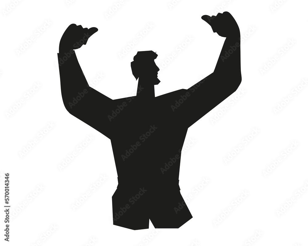 Black outline silhouette of strong man or fighter demonstrates muscular ...