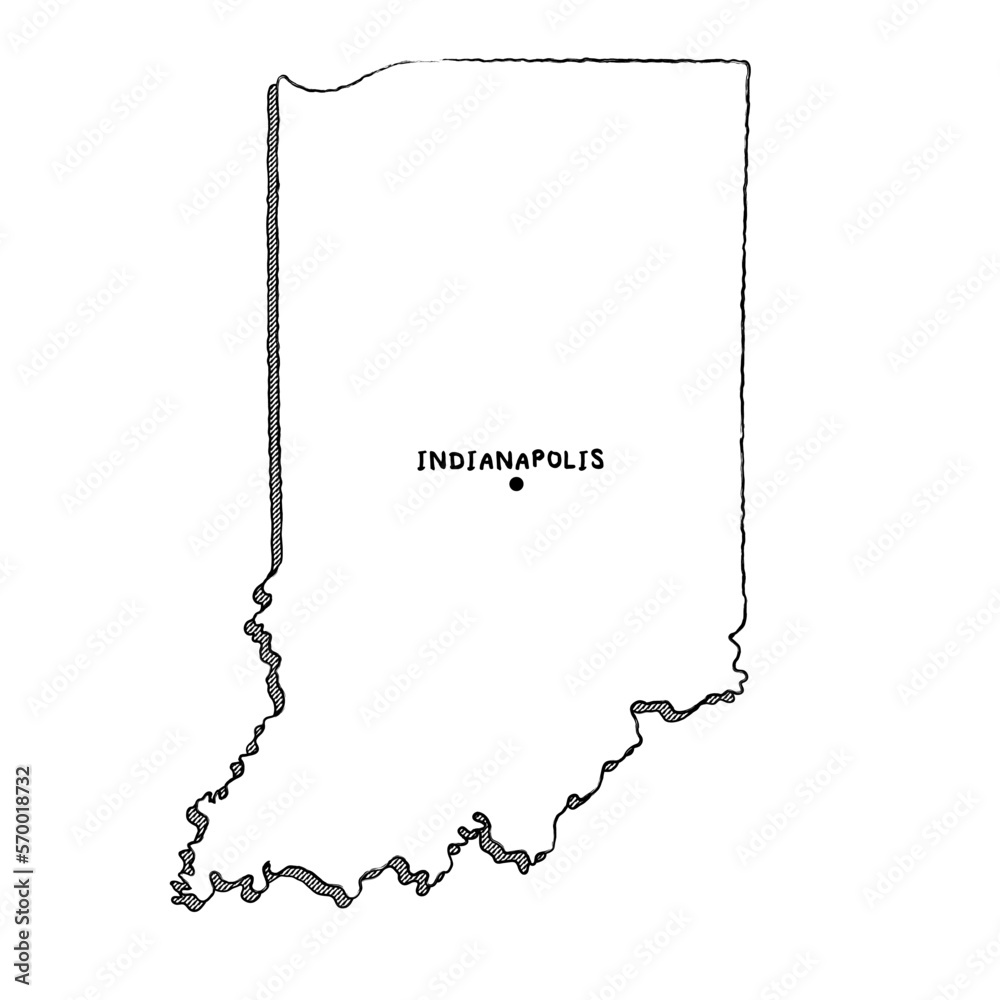 Vektor Vector hand drawn map of Indiana IN with main cities. US States ...