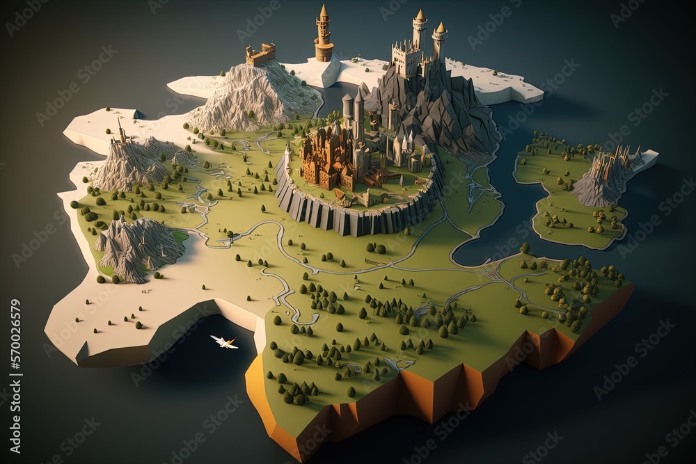 Ilustración de Stock Medieval kingdom 3D map, Middle age kingdom ...