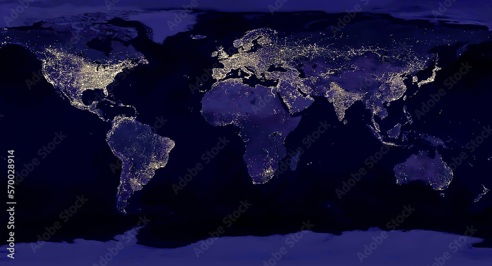 Stockillustratie Earth night view from space map with city lights ...