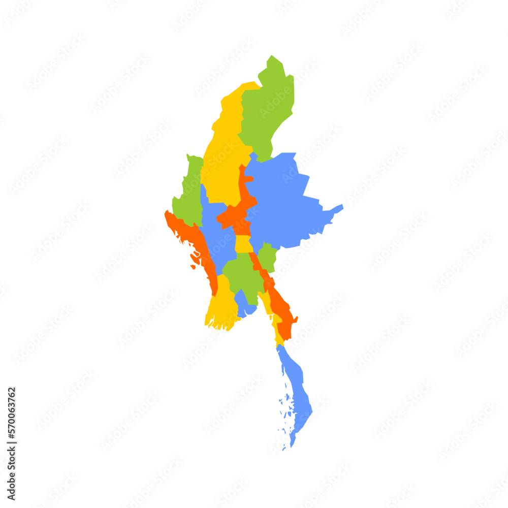 Myanmar political map of administrative divisions - states, regions and ...