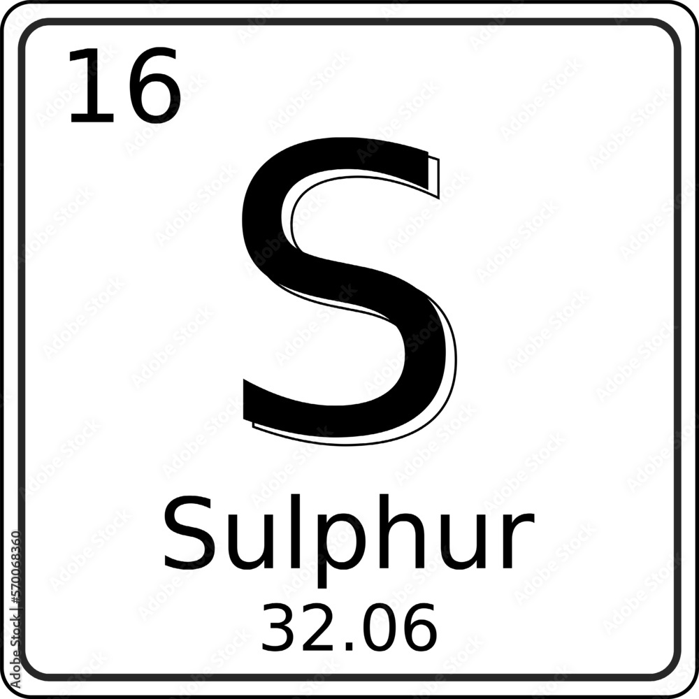 Black and white vector graphic of the symbol of the Sulphur (S) element ...
