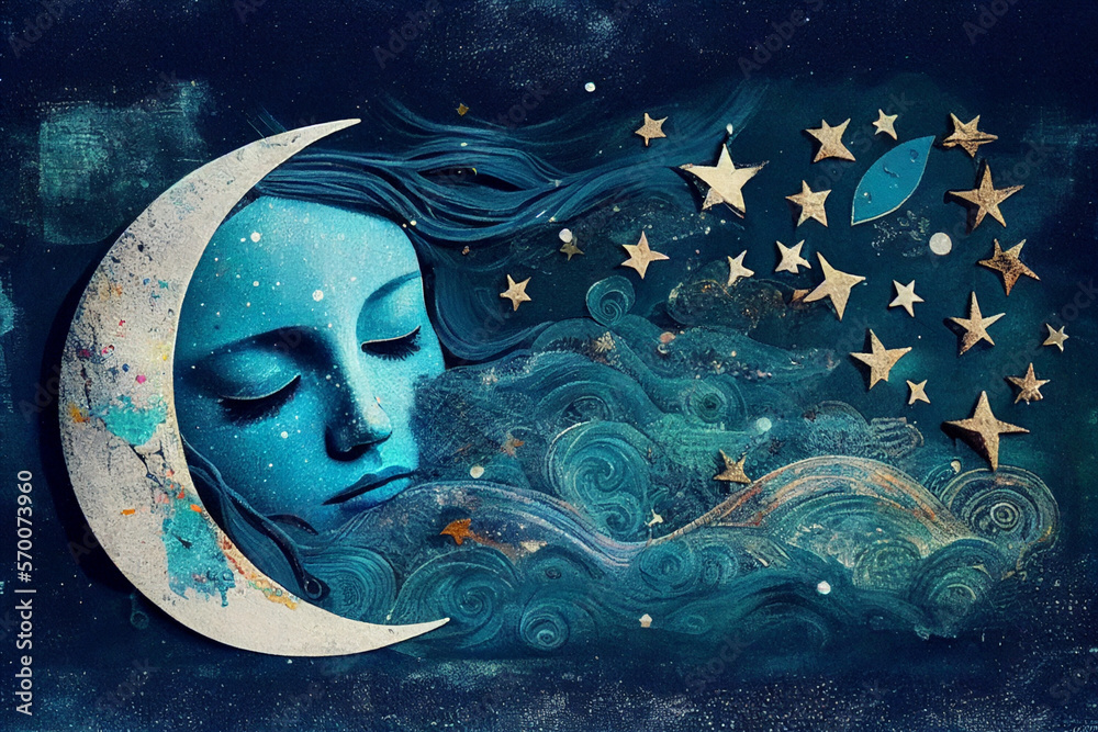Sleepy head face with moon illustration sleep dreaming dreams dreamy ...