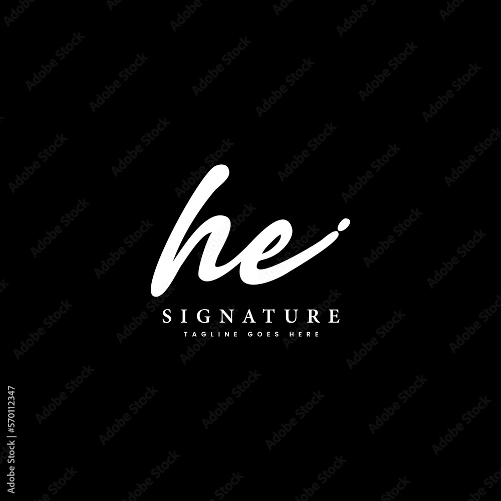 H, E, HE Initial letter handwriting and signature vector logo Stock ...
