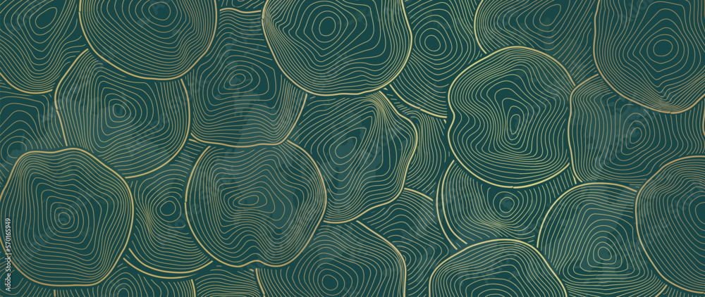 Luxury abstract line art background vector. Wallpaper design with gold round curve line art ...