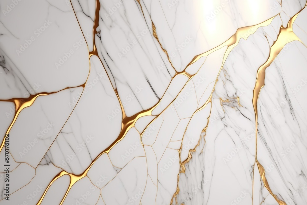 Polished white marble with gold veins. Abstract background texture ...