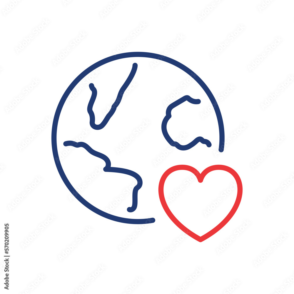 Love Earth Linear Icon. Heart Shape and Globe Planet Line Pictogram ...