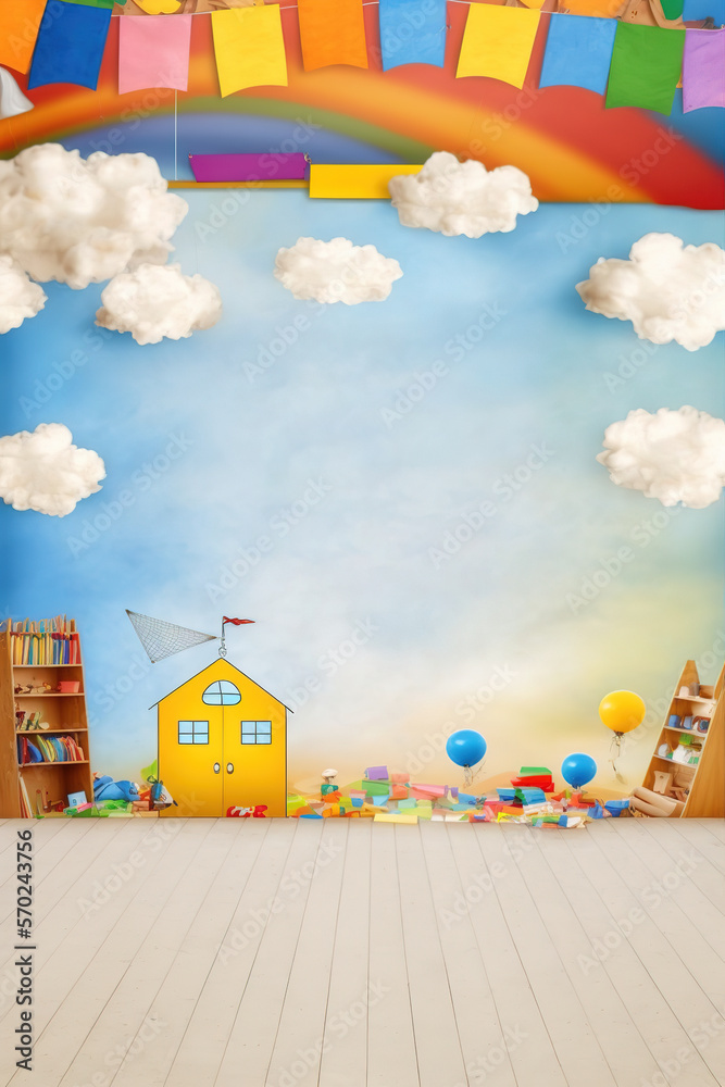 Kindergarten or preschool colorful banner with empty copy space ...