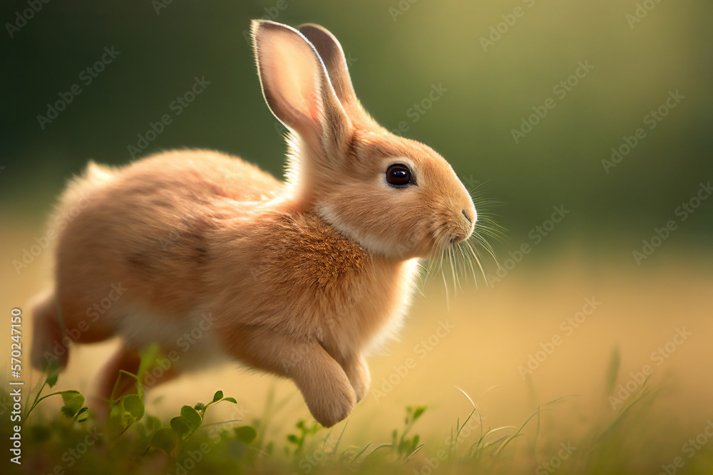 Cute Bunny rabbit running through a dreamy field at Easter during the ...