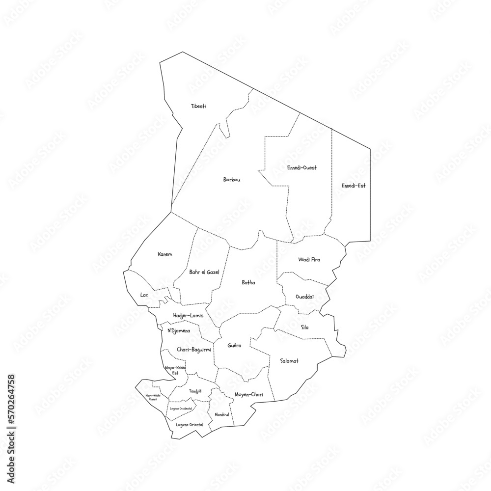 Chad political map of administrative divisions - regions. Handdrawn ...