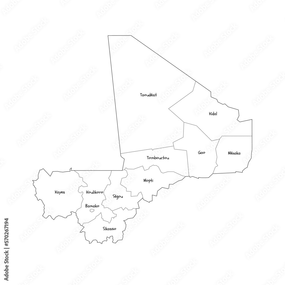 Mali political map of administrative divisions - regions and capital ...