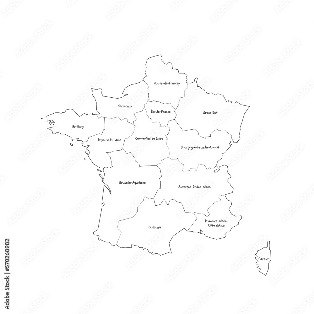 France political map of administrative divisions - regions. Handdrawn ...
