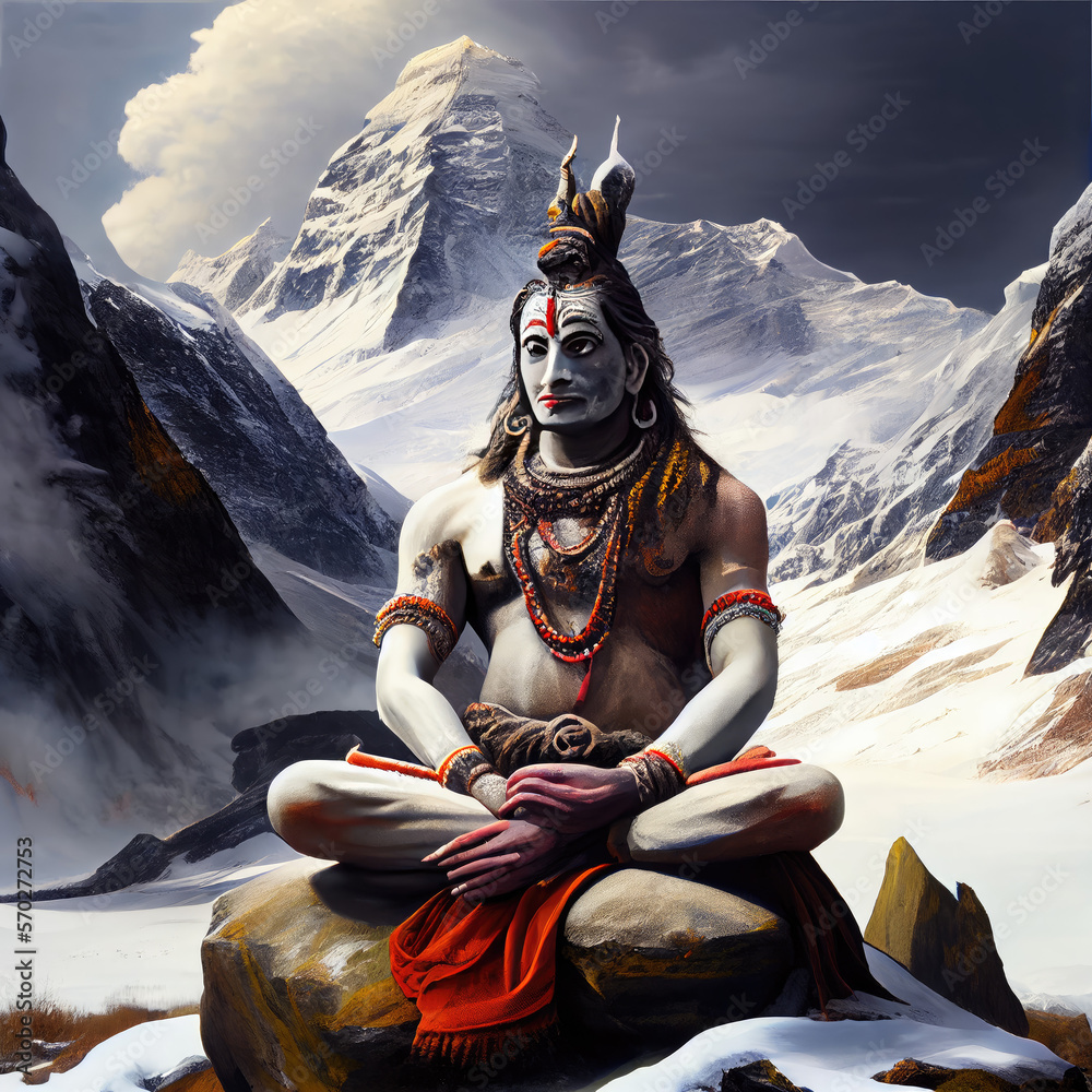 Lord shiva meditating in mount Kailash,generative AI Stock Illustration ...