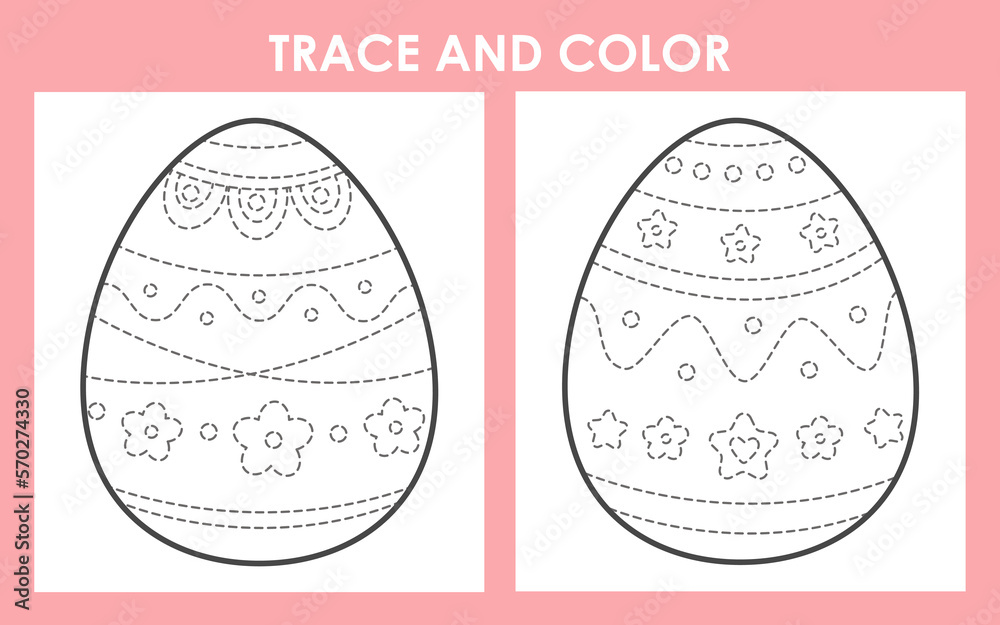 Coloring book, page trace and color practice of handwriting. Easter ...