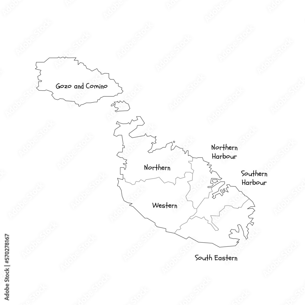 Malta political map of administrative divisions - regions. Handdrawn ...
