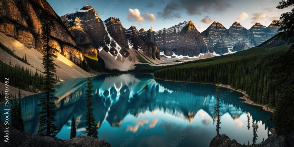 Ilustração The view of Moraine Lake in Banff National Park is ...