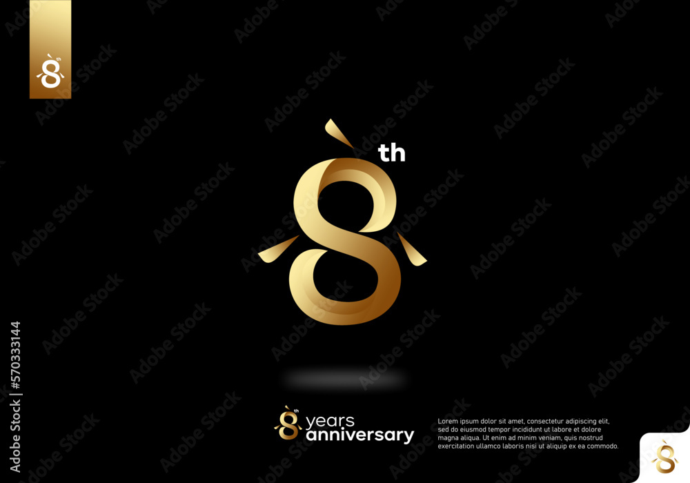 Number 8 gold logo icon design, 8th birthday logo number, 8th ...