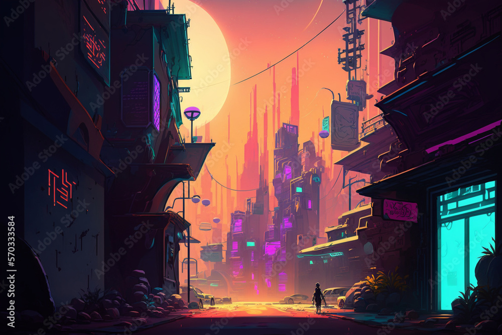 Cyberpunk streets illustration, futuristic city, dystopic artwork at night, 4k wallpaper ...