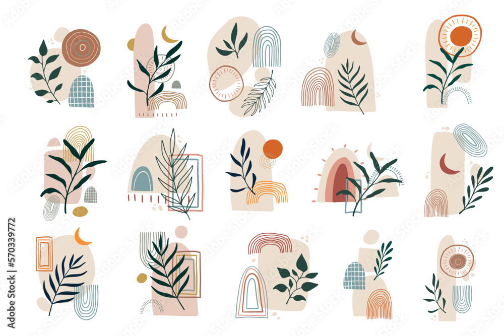 set of boho prints, posters, wallpaper, cards, compositions, stickers ...