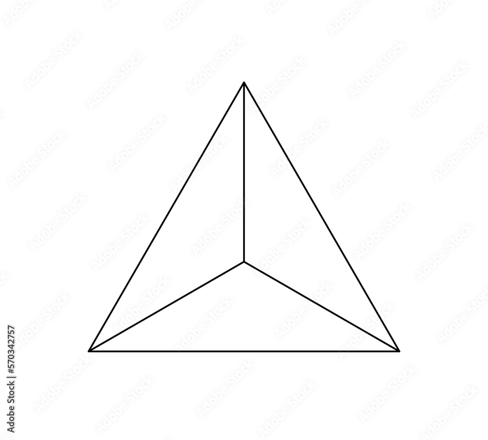 Vector isolated one single equilateral triangle divided into three equal parts colorless black ...