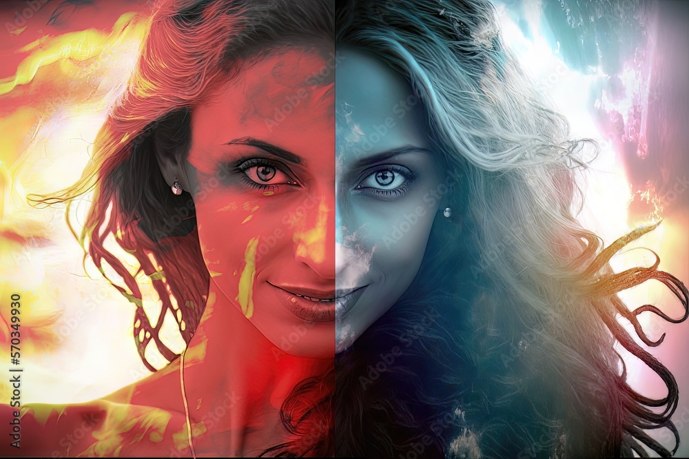 beautiful woman half devil half angel illustration generative ai Stock ...