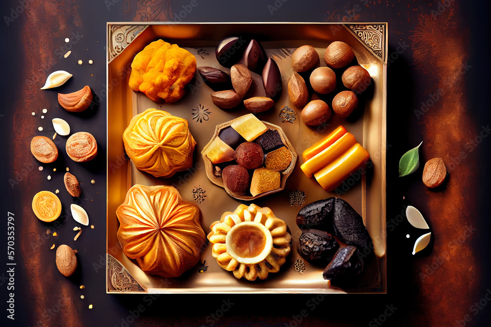 selamat hari raya aidilfitri vector illustration with traditional kuih ...