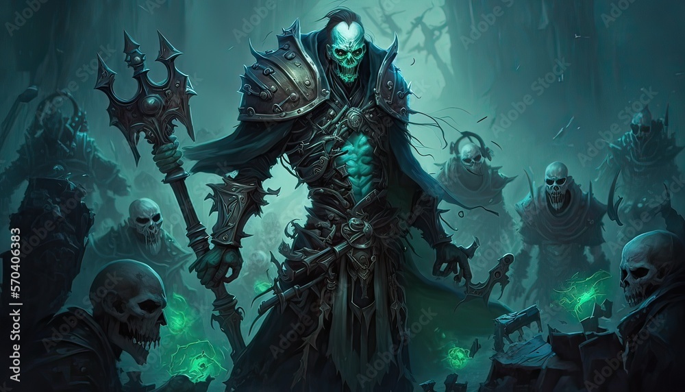Necromancer raises undead army. Illustration fantasy by generative IA ...
