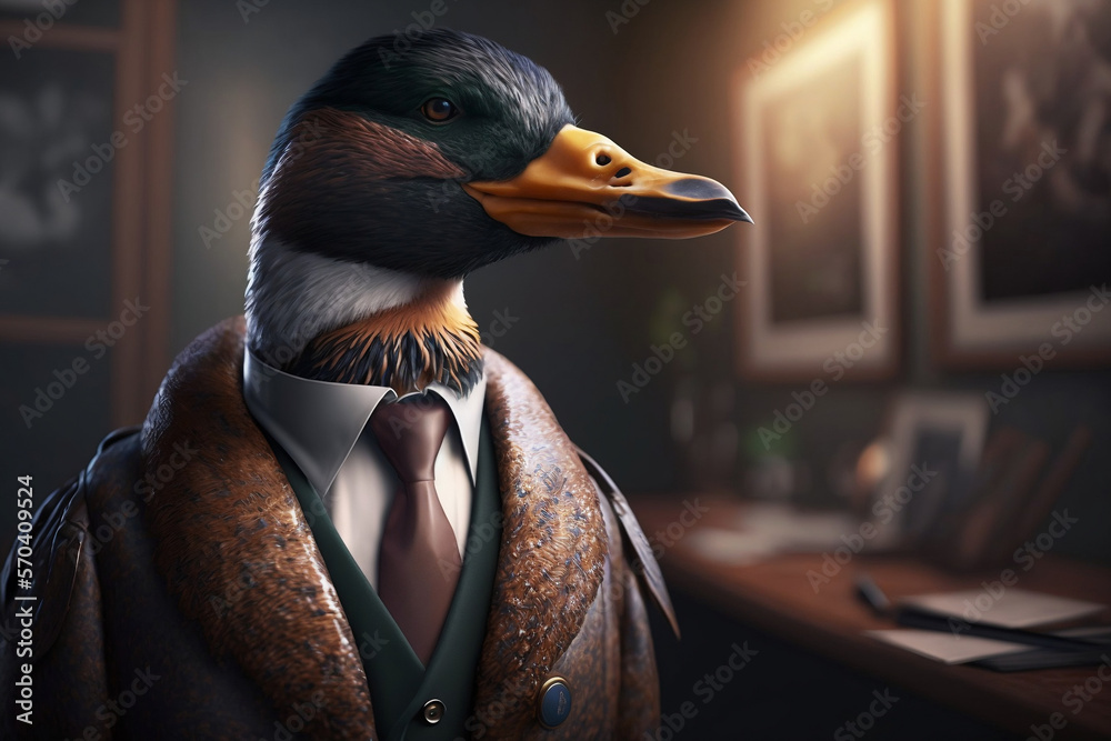 Portrait of a Duck Dressed in a Formal Business Suit at The Office ...