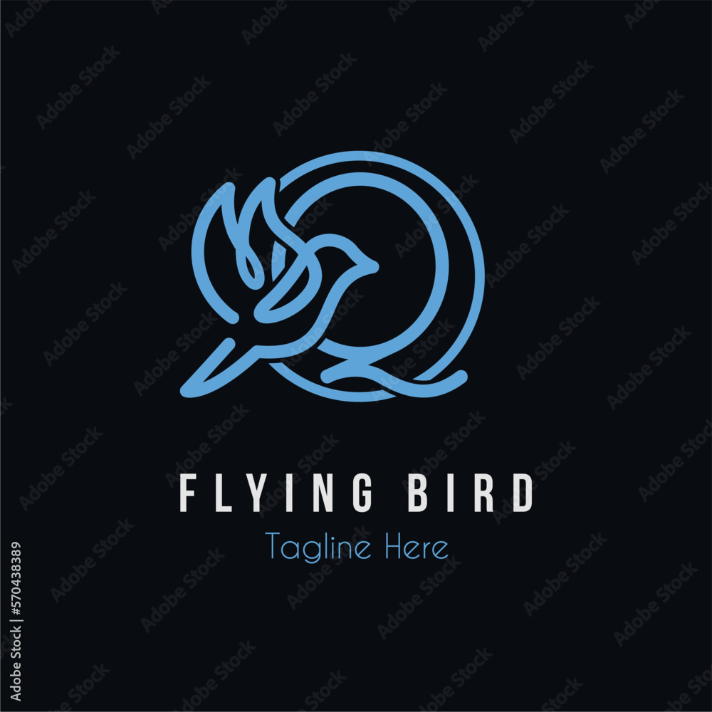 Initial Q Letter and Flying Blue Bird Restaurant, Cafe, Digital ...