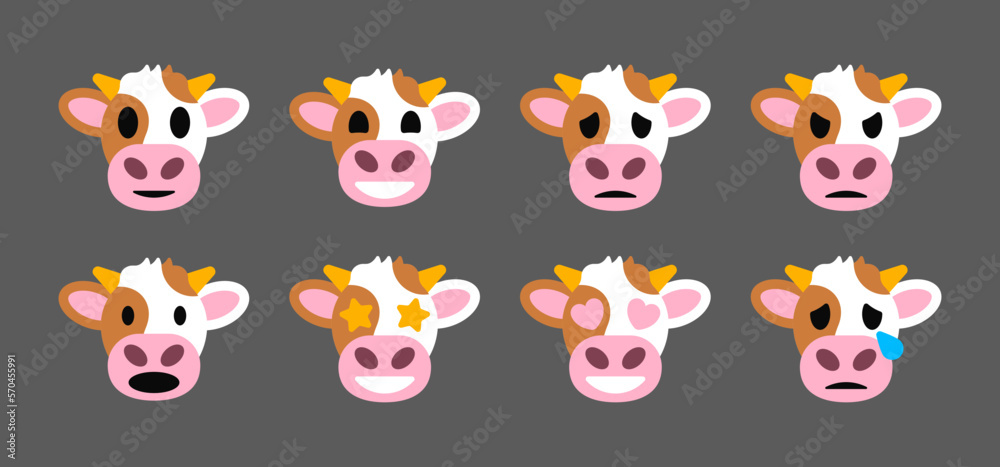 Cow emoji set, vector cow faces, cow emoticons, no background ...