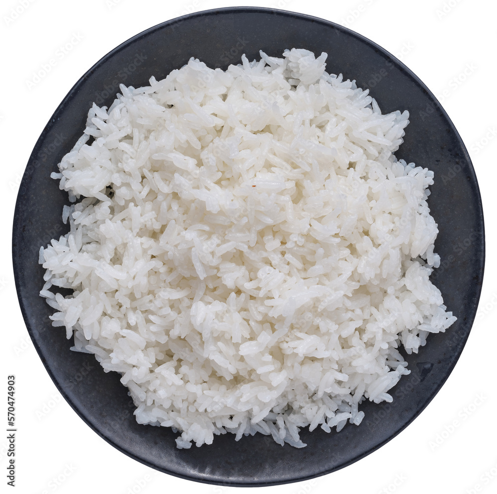 cooked white rice on plate shot from top view and isolated Stock Photo ...