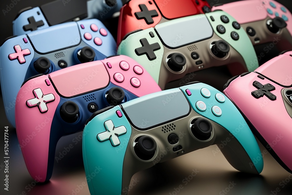 video game controller many colors, generative AI, ps5, gamepad ...