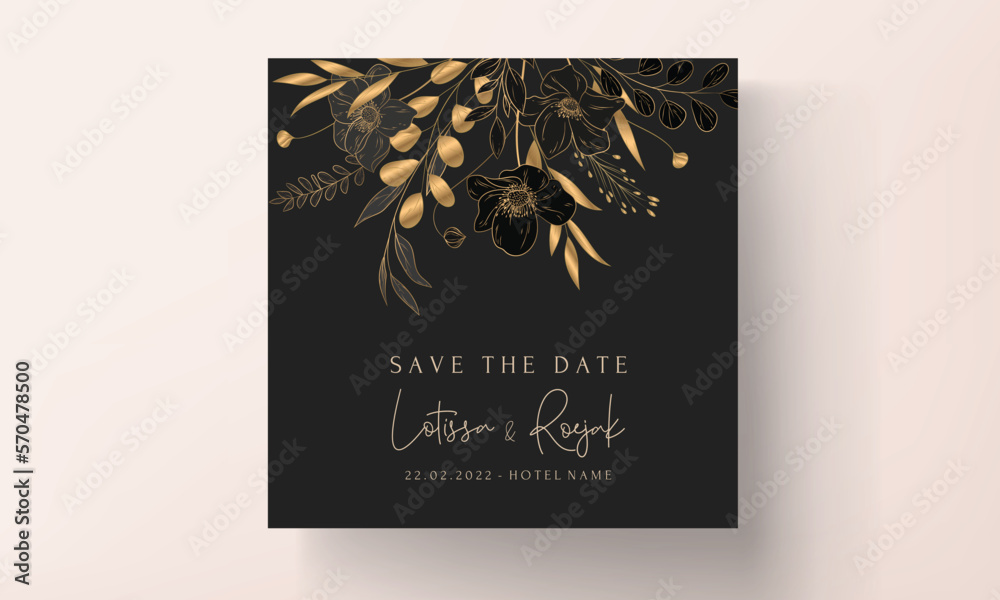 elegant minimalist wedding invitation card with luxury gold floral ...
