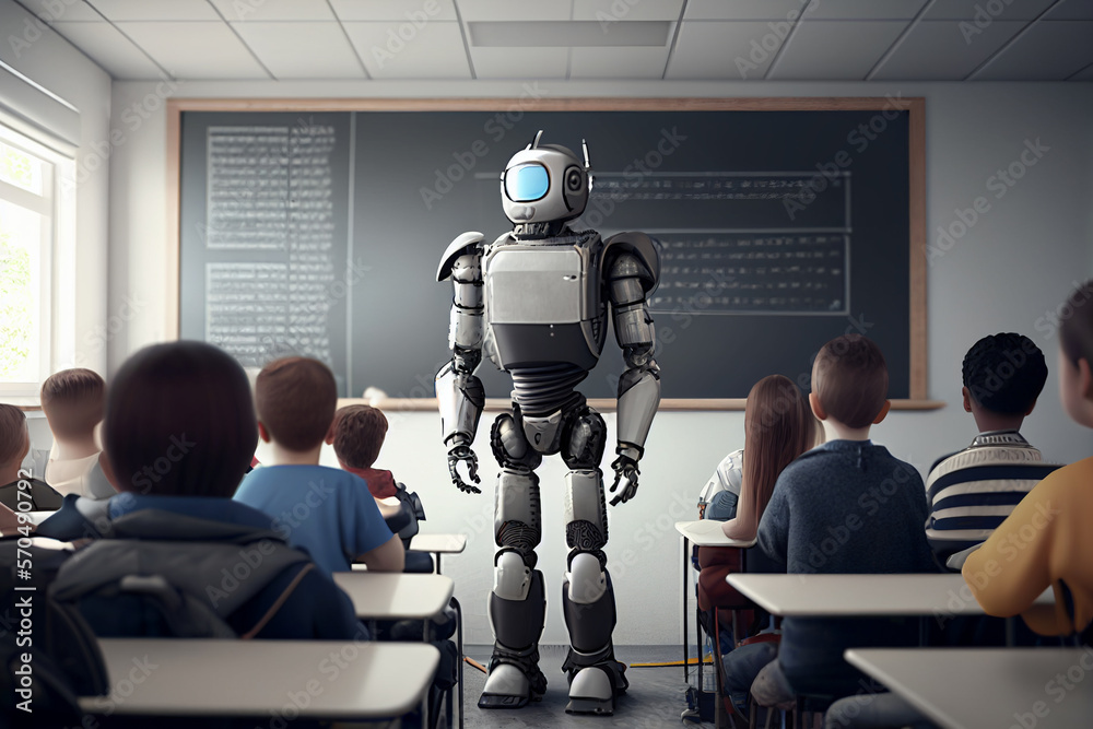 AI artificial intelligence robot teaching people for school education ...