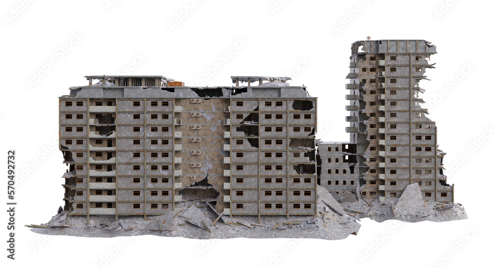 Large size building damaged after war. 3d render isolated Stock ...
