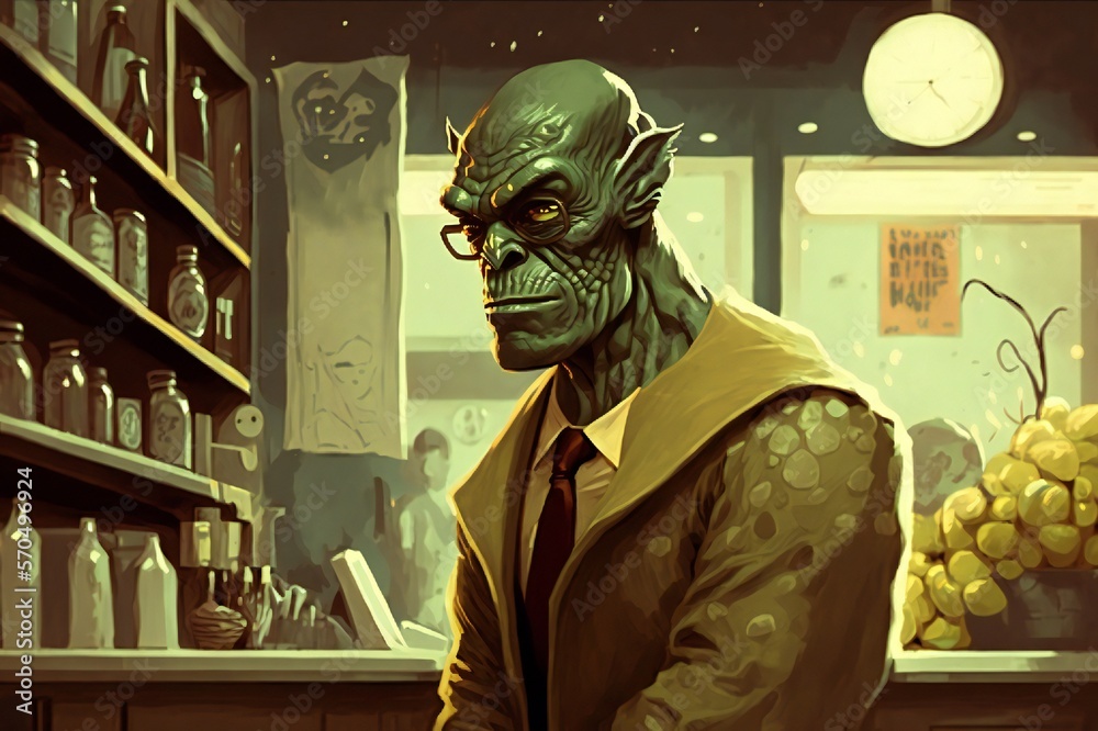 Graphic Novel Style Image of a Monster Scientist in his Lab. [Sci-Fi ...