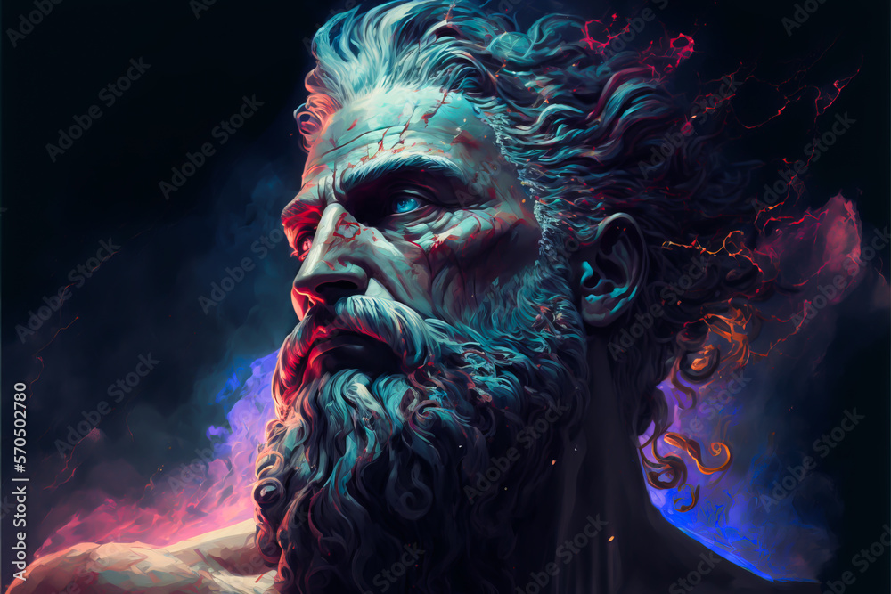 Stock-Illustration „Portrait of Zeus with glowing eyes and lightnings ...