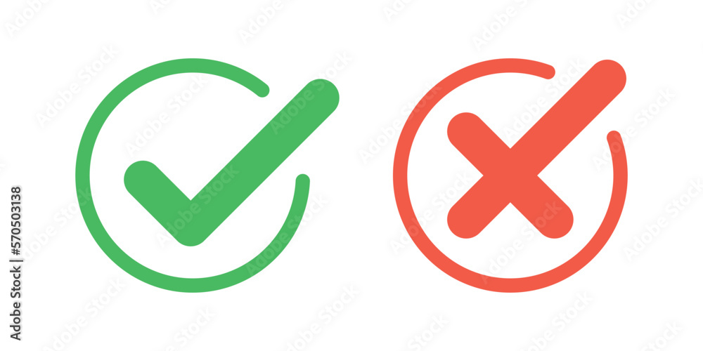 Cross and check mark icon in flat style. Checkmark right vector ...