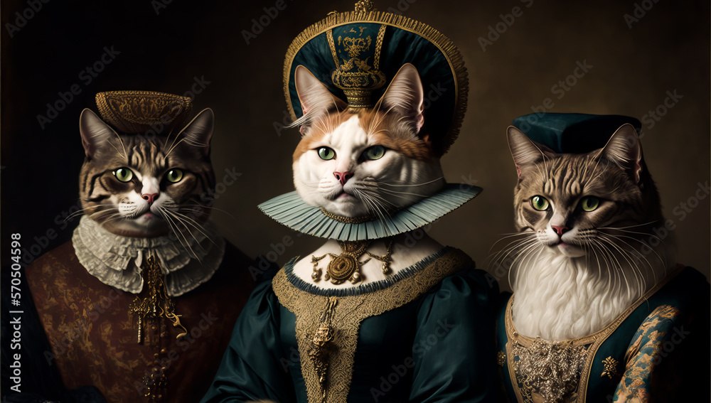 Family of cats in royal outfits of the Victorian era. Fynny cats. Royal ...