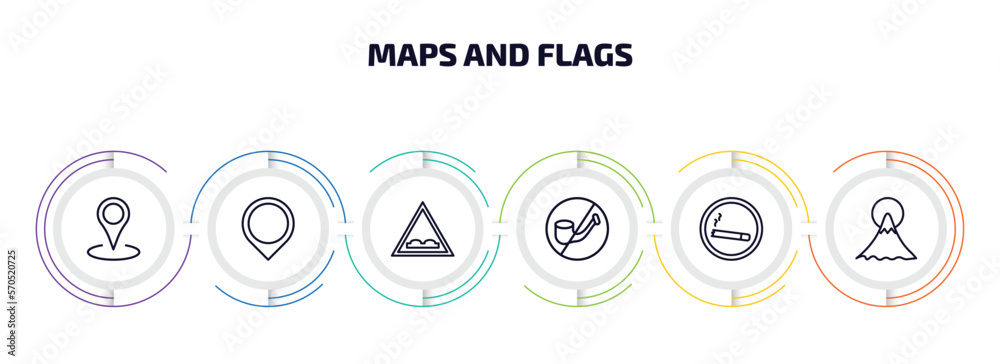 Vector de Stock maps and flags infographic element with outline icons ...