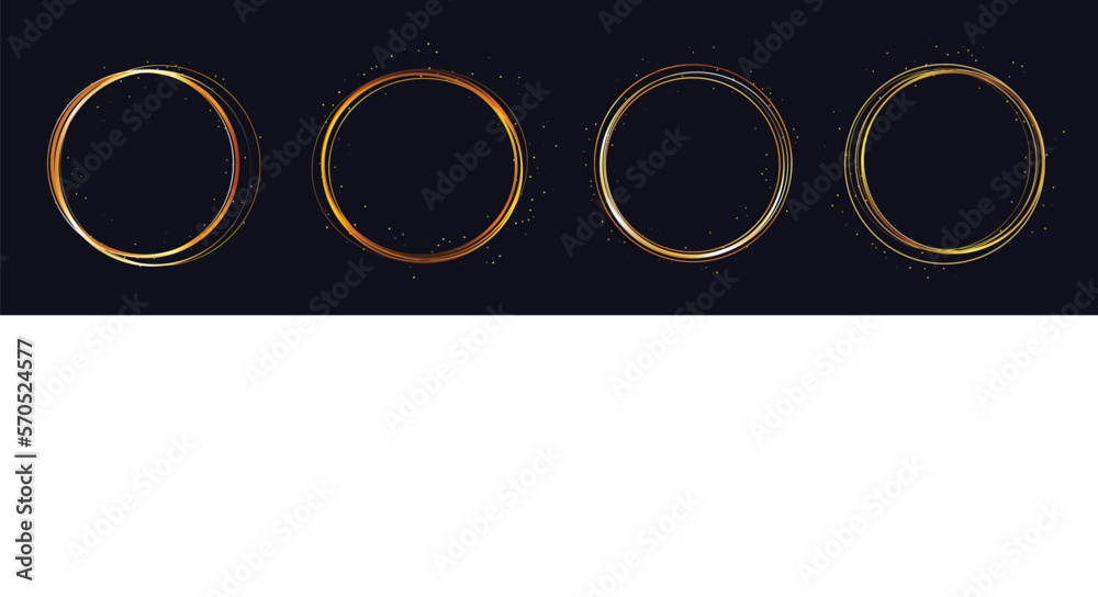 golden circle frame lighting shiny sparkling background border ...