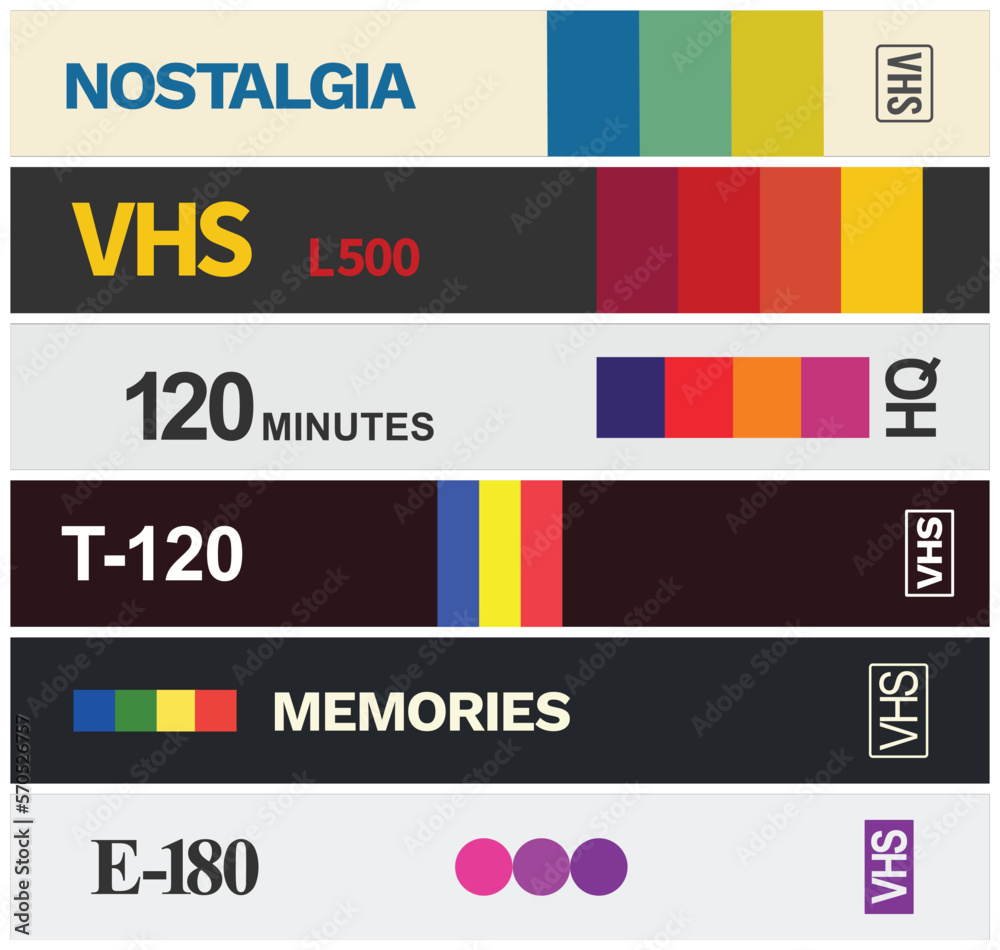 six vhs cassette covers side view combo 90s 80s memories nostalgia 素材庫 ...