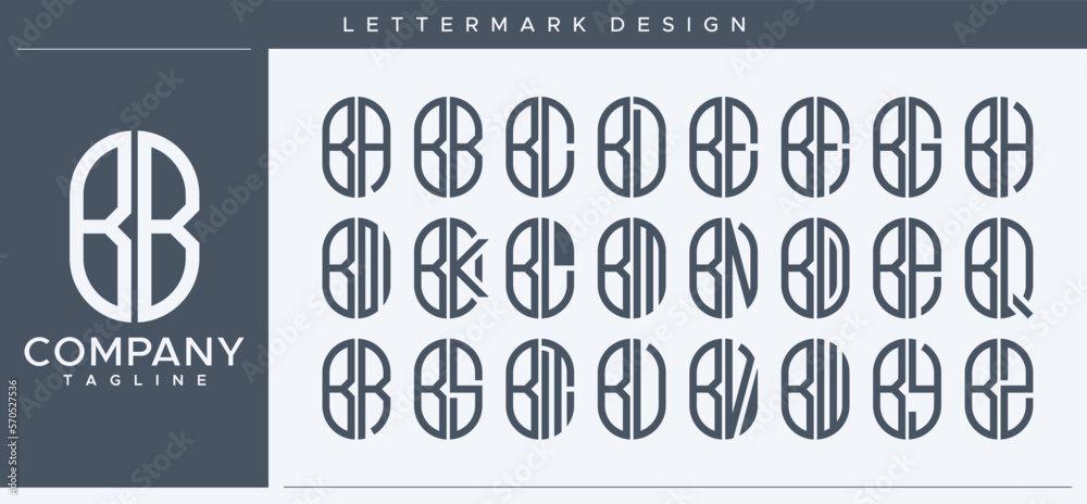 Modern line abstract tube capsule initial B BB letter logo set Stock ...